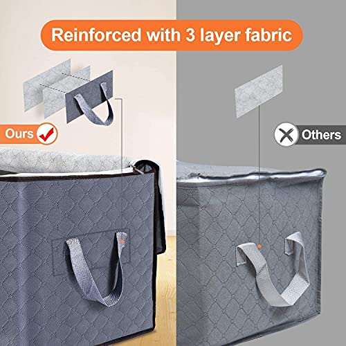 Clothing Storage Bag,3 Pack Large Capacity Clothes Storage Bag Organizer with Reinforced Handle Thick Fabric for Comforters,Storage Bin Blankets,Bedding,Foldable with Sturdy Zipper,Clear Window, 90L,Grey