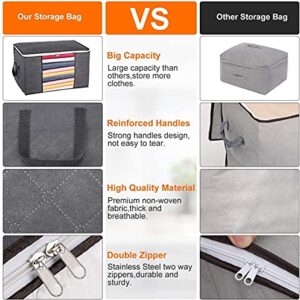 Clothing Storage Bag,3 Pack Large Capacity Clothes Storage Bag Organizer with Reinforced Handle Thick Fabric for Comforters,Storage Bin Blankets,Bedding,Foldable with Sturdy Zipper,Clear Window, 90L,Grey