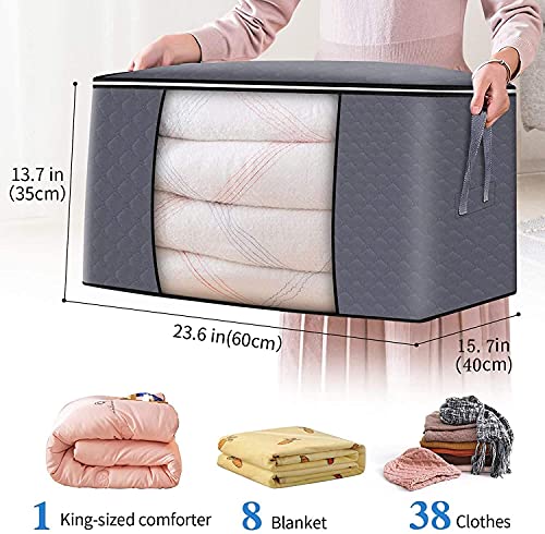 Clothing Storage Bag,3 Pack Large Capacity Clothes Storage Bag Organizer with Reinforced Handle Thick Fabric for Comforters,Storage Bin Blankets,Bedding,Foldable with Sturdy Zipper,Clear Window, 90L,Grey