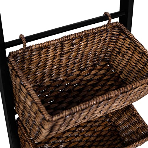 BIRDROCK HOME 3-Tier Abaca Storage Organizer Shelf - Espresso - Extremely Durable Abaca Fiber - Solid Wood Frame - 3 Baskets - Great Cubby for Storage (Brown Wash)