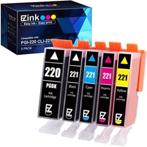 e-z ink (tm compatible ink cartridge replacement for canon pgi-220 cli-221 pgi220 cli221 to use with pixma mx860 mx870 mp620 mp640 mp560(1 large black, 1 cyan, 1 magenta, 1 yellow, 1 black) 5 pack