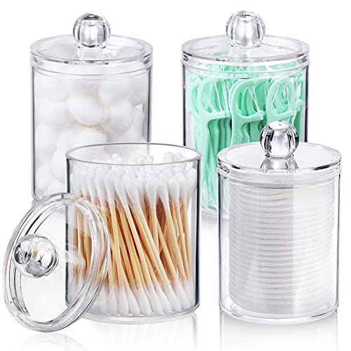 AOZITA 8 Pack Qtip Holder Dispenser for Cotton Ball, Cotton Swab, Cotton Round Pads, Floss - 10 oz Clear Plastic Apothecary Jar Set for Bathroom Canister Storage Organization, Vanity Makeup Organizer