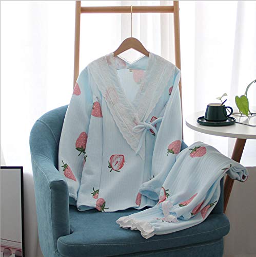 STJDM Nightgown,Kimono air Layer red Leaf Confinement Suit Set Pregnant Women Postpartum Household Pajamas Set Women Nursing Pyjama L 04