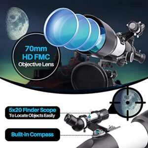 BEBANG Telescope for Adults & Kids - 70mm Aperture 400mm Refractor Telescope for Astronomy Beginners, 3 Rotatable Eyepieces, Easy to Set Up