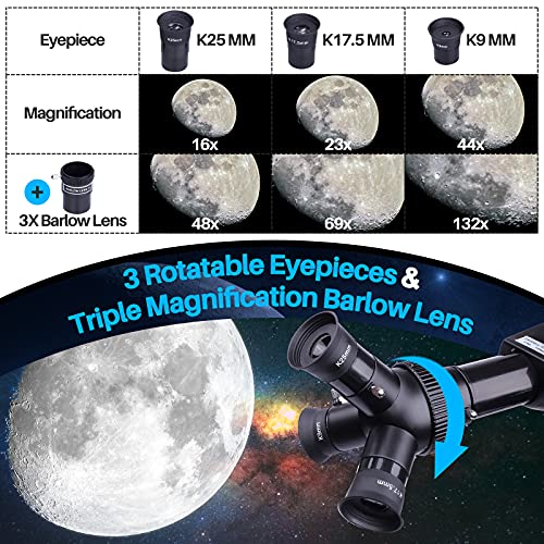 BEBANG Telescope for Adults & Kids - 70mm Aperture 400mm Refractor Telescope for Astronomy Beginners, 3 Rotatable Eyepieces, Easy to Set Up