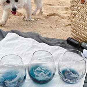 Mothers Day Gifts for Mom, Sea Turtles Family Handmade Engraved Crackle Turquoise Beach Wine Glass 18 Oz Gifts for Turtle Lover Men Women