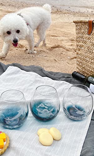 Mothers Day Gifts for Mom, Sea Turtles Family Handmade Engraved Crackle Turquoise Beach Wine Glass 18 Oz Gifts for Turtle Lover Men Women