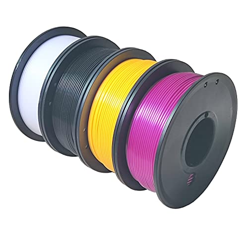 Maths PLA+ 3D Printer Filament 1.75mm (±0.02 mm), Total 1Kg/2.2lb, 0.25Kg/Spool Independent Vacuum Package. 4 Colors Pack for 3D Printer & 3D Pen---Purple, Yellow,Black, White.