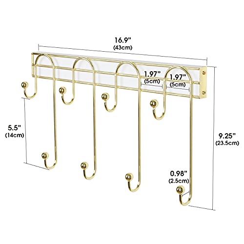 J JACKCUBE DESIGN Wall Mounted Coffee Mug Cup Holder Gold Metal Rack for Home, Kitchen Tea Cup Display Storage Organizer with 8 Hooks - MK738A