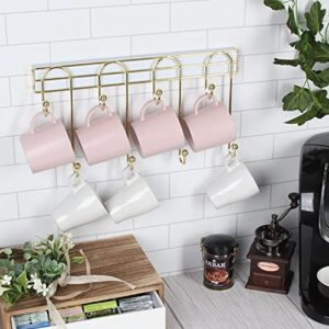 J JACKCUBE DESIGN Wall Mounted Coffee Mug Cup Holder Gold Metal Rack for Home, Kitchen Tea Cup Display Storage Organizer with 8 Hooks - MK738A