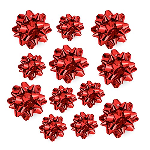 WRAPAHOLIC Metallic Christmas Red Gift Bow Assortment (12 Bows) for Birthday, Wedding, Christmas, Baby Shower, Bridal Showers