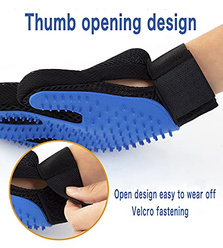 Bangogo Pet Grooming Glove, Gentle Deshedding Brush for Dog and Cat, Efficient Pet Hair Remover Mitt, 1 Pair Left & Right Gentle De-Shedding Glove Brush(Blue) (Blue)