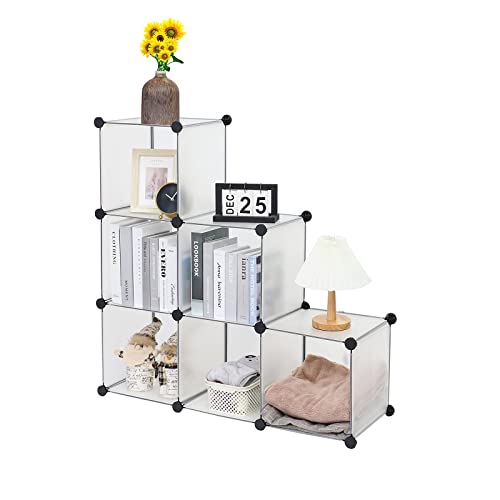 YCOCO Cube Storage Organizer,Grids Bookshelf,Modular Shelving Units, Stackable Bookcase,Plastic Bookshelf,Square Cube Storage 6-Cube Closet Organizer Storage Shelves for Home,Office, Kids Room,White