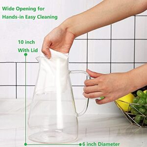 Tbgllmy 2 Liter 68 Ounces Glass Pitcher With Lid, Hot&Cold Water Pitcher With Handle, for Homemade Beverage, Juice, Iced Tea and Milk