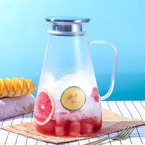 Tbgllmy 2 Liter 68 Ounces Glass Pitcher With Lid, Hot&Cold Water Pitcher With Handle, for Homemade Beverage, Juice, Iced Tea and Milk