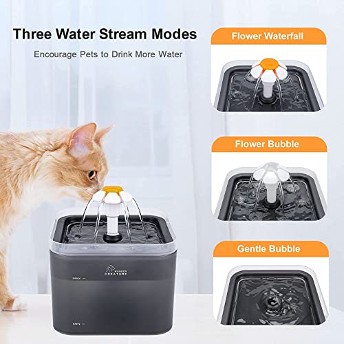 Fantasy Cat Water Fountain, 67oz/2L Automatic Cat Drinking Fountain, Pet Water Fountain with LED Light and Filter for Cats and Small Dogs (Grey)