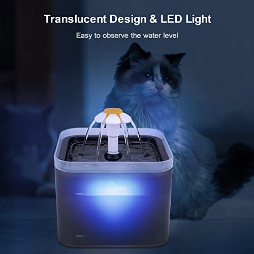 Fantasy Cat Water Fountain, 67oz/2L Automatic Cat Drinking Fountain, Pet Water Fountain with LED Light and Filter for Cats and Small Dogs (Grey)