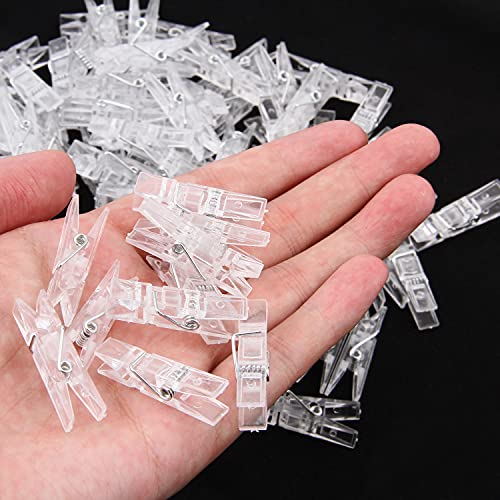 LOMIMOS Mini Clear Utility Plastic Clip,Clothespins for Paper Clothes Photo Small Card Message Sealed Bag,Pack of 100