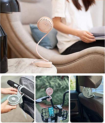 LYHMGZ Mini Handheld Portable Baby Stroller Fan Flexible Stand Fix on Student Bed Bike Crib Car Seat ,3 Speeds USB or Battery Powered Fan,personal fans small quiet (Pink)