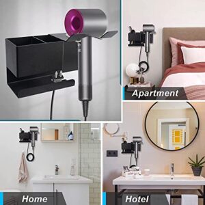 Hosoncovy Metal Hair Dryer Wall Mount Holder Hair Dryer Wall Hanger Toiletries Wall Storage Electric Shaver Wall Mount for Dyson Supersonic Hair Dryer,Universal for Hair Dryer (Black)