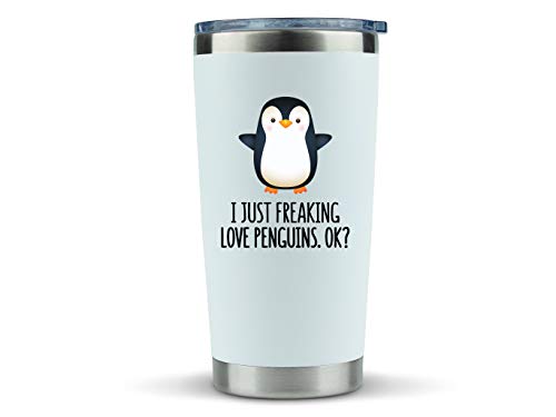 KLUBI Penguin Gifts Coffee Tumbler - Large 20oz Stainless Steel Tumbler - Gift Idea for Penguin Lovers, Women, Men