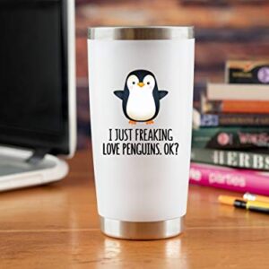 KLUBI Penguin Gifts Coffee Tumbler - Large 20oz Stainless Steel Tumbler - Gift Idea for Penguin Lovers, Women, Men