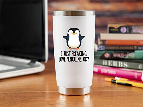 KLUBI Penguin Gifts Coffee Tumbler - Large 20oz Stainless Steel Tumbler - Gift Idea for Penguin Lovers, Women, Men