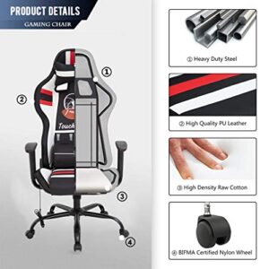 Gaming Chair Massage Office Chair Racing Computer Chair with Lumbar Support Headrest Armrest Task Rolling Swivel Ergonomic PU Leather Adjustable Desk Chair