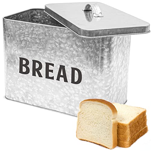 Saratoga Home Farmhouse Bread Box Extra Large, 30% Thicker Stainless Steel Bread Box for Kitchen Countertop, Fits 2+ Loaves, Galvanized Rustic Breadbox