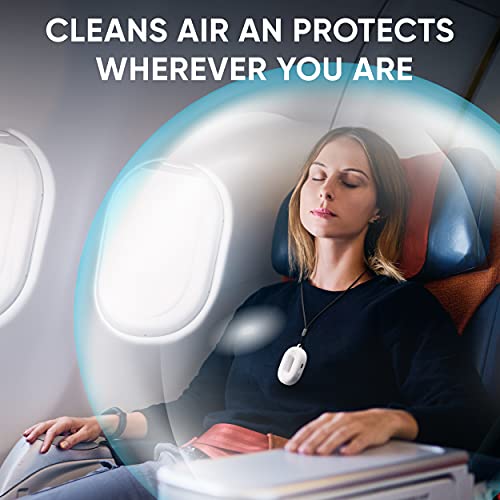 Wearable Air Purifier Necklace - Portable Personal Ionizer - Rechargeable Travel-Size Air Cleaner - Removes Dust Allergen Odor Viruses Bacteria - Use in Office Airplane Train Bus - For Kids and Family