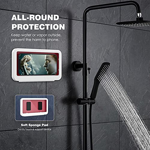 MoKo Shower Phone Holder Waterproof, 180 Rotation Wall Mount Phone Holder for Bathroom Kitchen Bathtub with Anti-Fog Touchable Screen, Fits iPhone 14 Universal Smartphone up to 6.8",White