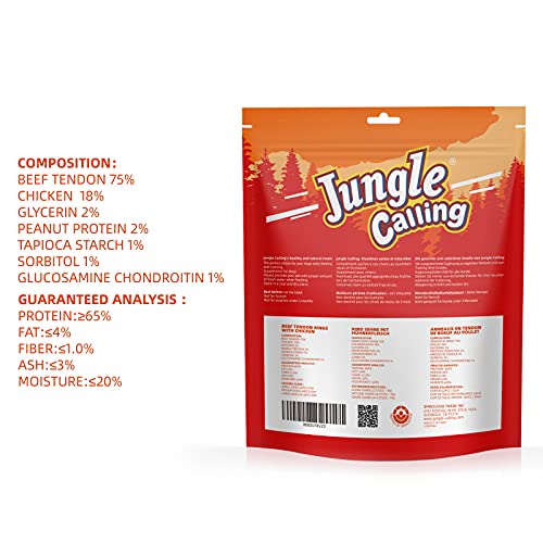 Jungle Calling Beef Tendons for Adult Dogs, Chicken Wrapped Tendons Dog Chews Long Lasting Hip and Joint Supplement for Dogs with Glucosamine (Ring)