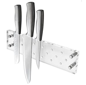 rocky barn magnetic knife holder for wall, modern transparent magnetic knife strip bar rack, magnet knife hanger, kitchen knife utensil and tool storage, magnetic kitchen wall organizer, 12,6x3 inch