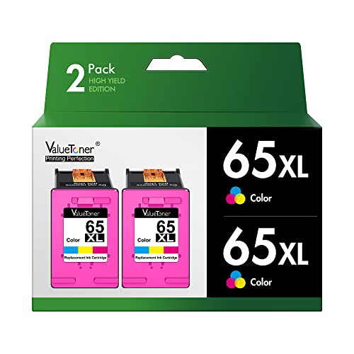 Valuetoner Remanufactured 65 XL Color Ink Cartridge Replacement for HP 65XL N9K04AN for Envy 5055 5052 5058 DeskJet 3755 2655 3720 3722 3723 3752 3758 2652 2624 Printer High Yield(Color, 2-Pack)