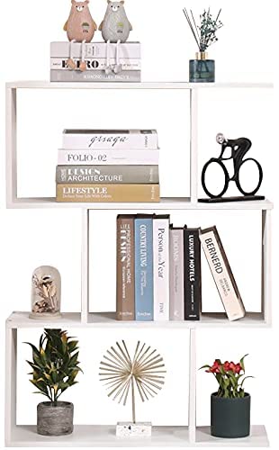 Etnicart - Wooden Bookcase, Shelf Room Divider, 28(W)x9(D)×38(H) in Display, White, Freestanding Decorative Storage Shelving, Modern Office living room Contemporary 3 tier bookshelf 3 shelf bookcase