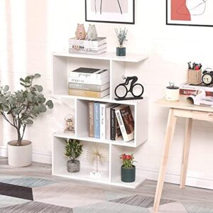 Etnicart - Wooden Bookcase, Shelf Room Divider, 28(W)x9(D)×38(H) in Display, White, Freestanding Decorative Storage Shelving, Modern Office living room Contemporary 3 tier bookshelf 3 shelf bookcase