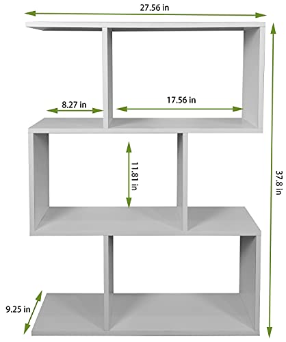 Etnicart - Wooden Bookcase, Shelf Room Divider, 28(W)x9(D)×38(H) in Display, White, Freestanding Decorative Storage Shelving, Modern Office living room Contemporary 3 tier bookshelf 3 shelf bookcase