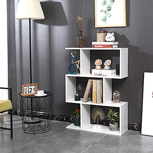 Etnicart - Wooden Bookcase, Shelf Room Divider, 28(W)x9(D)×38(H) in Display, White, Freestanding Decorative Storage Shelving, Modern Office living room Contemporary 3 tier bookshelf 3 shelf bookcase