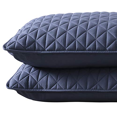 Valeron Palermo Tencel Modal-Performance, Cooling, Silky Soft-Solid Diamond Stitched Quilted Sham Set, Standard, Navy