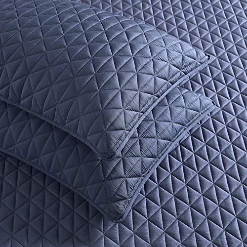 Valeron Palermo Tencel Modal-Performance, Cooling, Silky Soft-Solid Diamond Stitched Quilted Sham Set, Standard, Navy