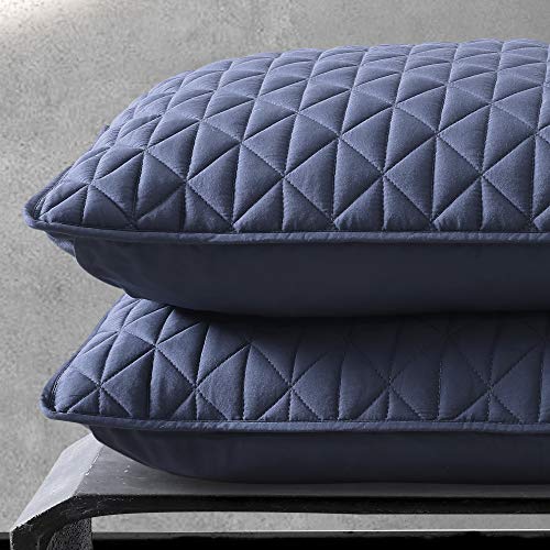 Valeron Palermo Tencel Modal-Performance, Cooling, Silky Soft-Solid Diamond Stitched Quilted Sham Set, Standard, Navy