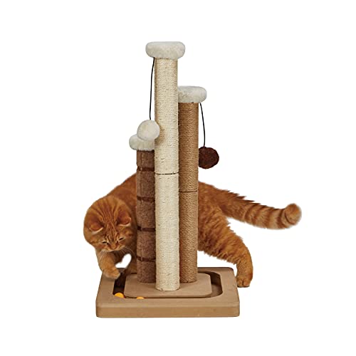 Cat Scratching Post Premium Natural Sisal Jute Carpet 3 Scratch Posts with Interactive Track Ball Base and Hanging Balls Toys Tall Kitten Scratcher for Indoor Kittens and Small Cats