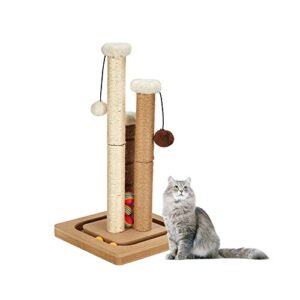 Cat Scratching Post Premium Natural Sisal Jute Carpet 3 Scratch Posts with Interactive Track Ball Base and Hanging Balls Toys Tall Kitten Scratcher for Indoor Kittens and Small Cats