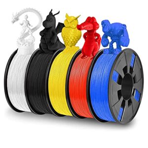 5 pack pla 3d printer filament, hommyprefer 1.75mm 250g pla pure 3d printing filament 1250g in total, dimensional accuracy +/- 0.02mm, 5 colors 3d printing pla filament bundle fit most 3d printer