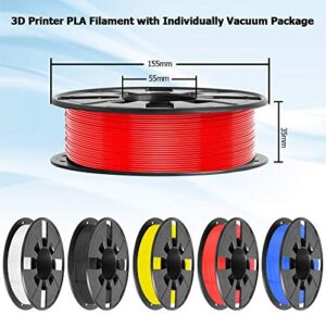 5 Pack PLA 3D Printer Filament, HommyPrefer 1.75mm 250G PLA Pure 3D Printing Filament 1250G in Total, Dimensional Accuracy +/- 0.02mm, 5 Colors 3D Printing PLA Filament Bundle Fit Most 3D Printer