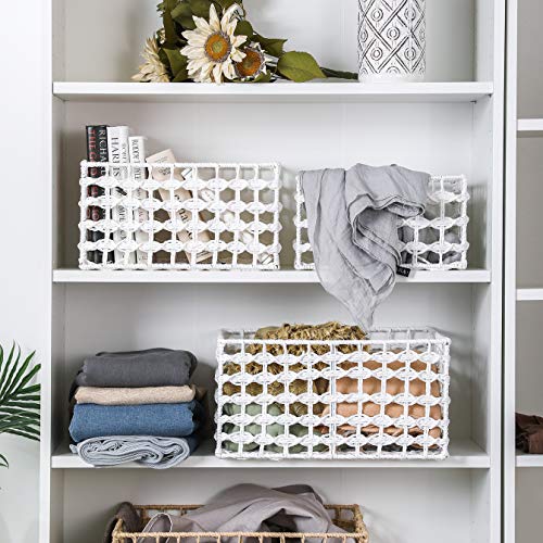 Motifeur Handmade Paper Rope Woven Baskets, Twisted Lined Utility Storage Organizers (Set of 3, Large: 15.7"x11.8"x8.1", Medium: 13.8"x9.8"x7.3", Small: 11.8"x7.9"x6.1", White)