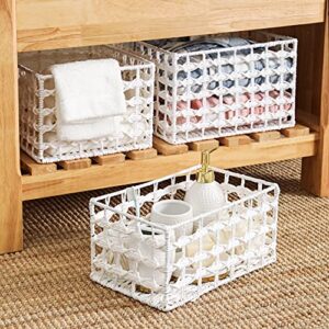 Motifeur Handmade Paper Rope Woven Baskets, Twisted Lined Utility Storage Organizers (Set of 3, Large: 15.7"x11.8"x8.1", Medium: 13.8"x9.8"x7.3", Small: 11.8"x7.9"x6.1", White)