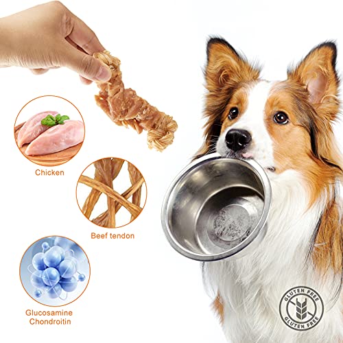 Jungle Calling Beef Tendons for Dogs, Chicken Wrapped Tendons Dog Chews Long Lasting Hip and Joint Supplement for Dogs with Glucosamine (Knotted Bone)