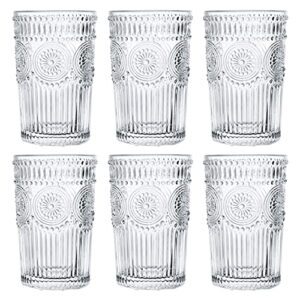 kingrol 6 pack 12 oz romantic water glasses, premium drinking glasses tumblers, vintage glassware set for juice, beverages, beer, cocktail