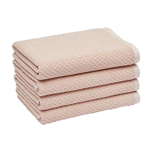 Amazon Basics Odor Resistant Textured Bath Towel, 30 x 54 Inches - 4-Pack, Blush